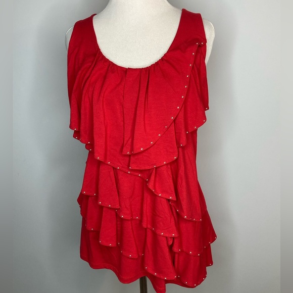 White House Black Market | Tops | Whbm Red High Neck Ruffle Shell Tank ...